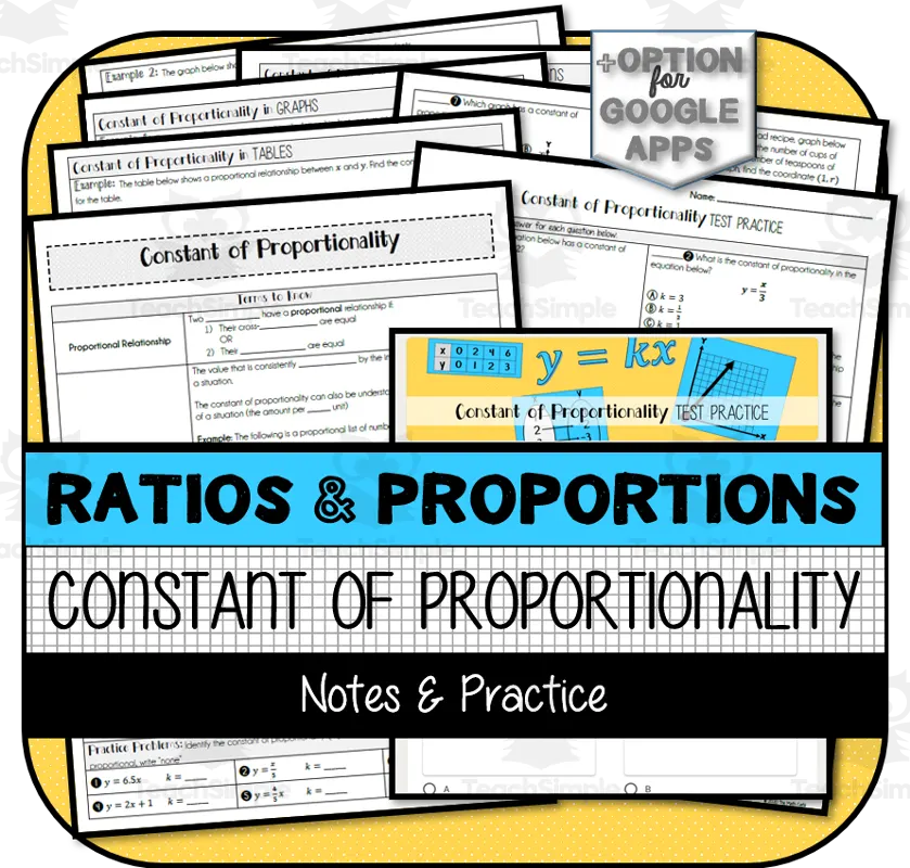 Constant of Proportionality NOTES & PRACTICE by Teach Simple