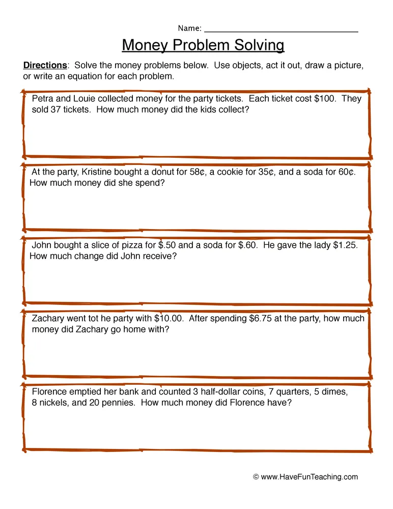 Counting Coins Problem Solving Worksheet by Teach Simple