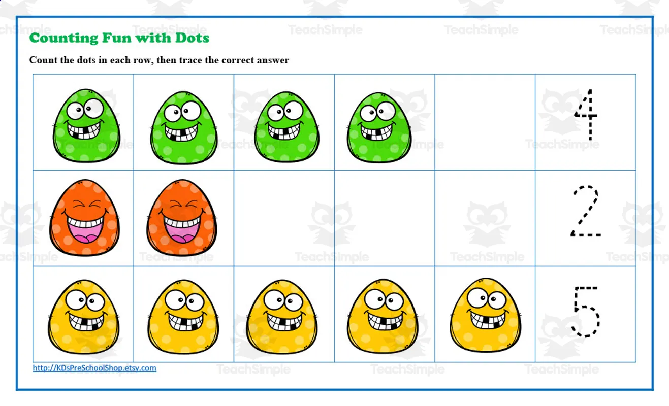 Counting Fun with Dots Worksheet by Teach Simple