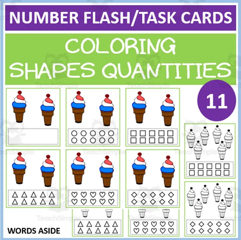 COUNTING SHAPES COLORING TASK CARDS 11 by Teach Simple