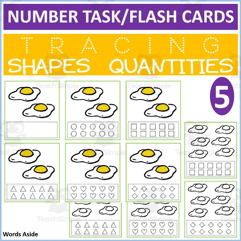 COUNTING SHAPES TRACING TASK CARDS 5 by Teach Simple