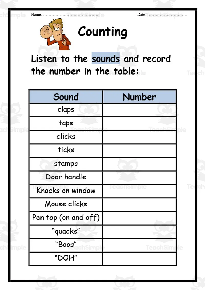 Counting Sounds Worksheet by Teach Simple