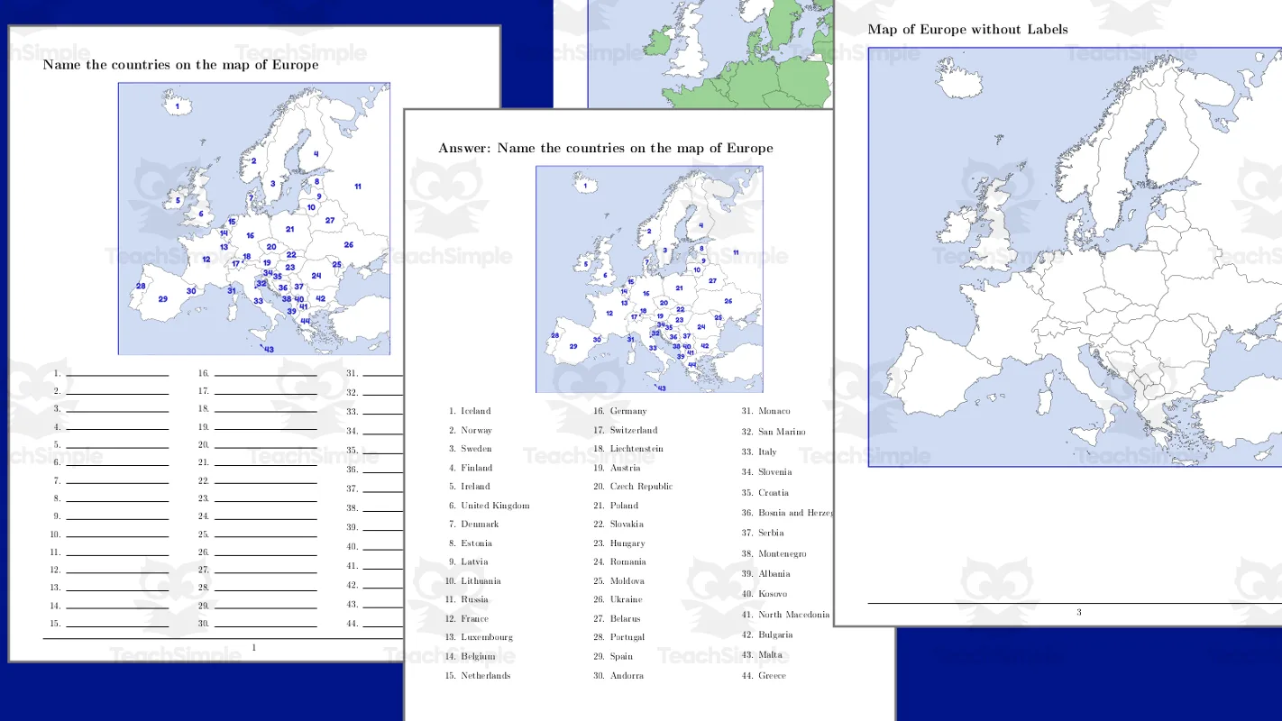 Countries of Europe Map | Name the countries of Europe by Teach Simple