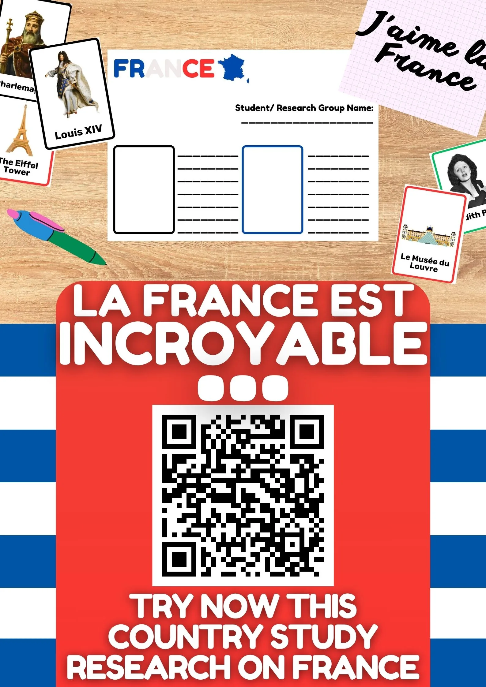 Country Study on France - Reseach Project + fishing Cards + Worksheet ...