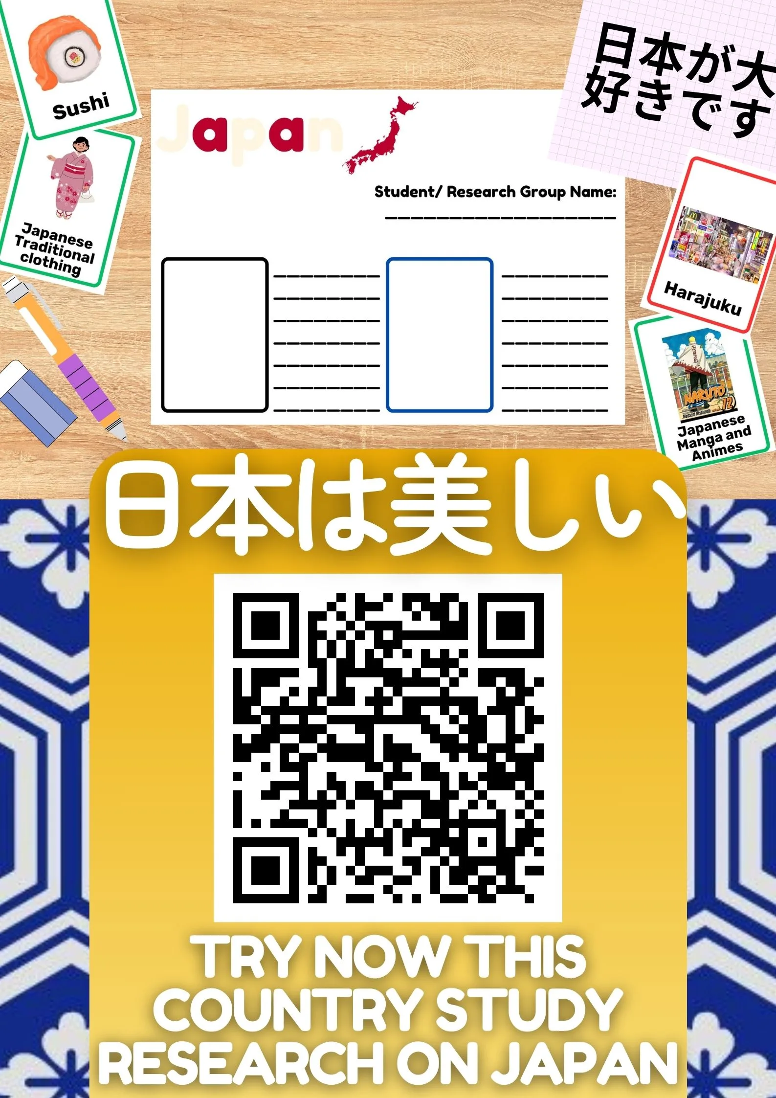 Country Study on Japan - Research project with Worksheet and Cards by ...