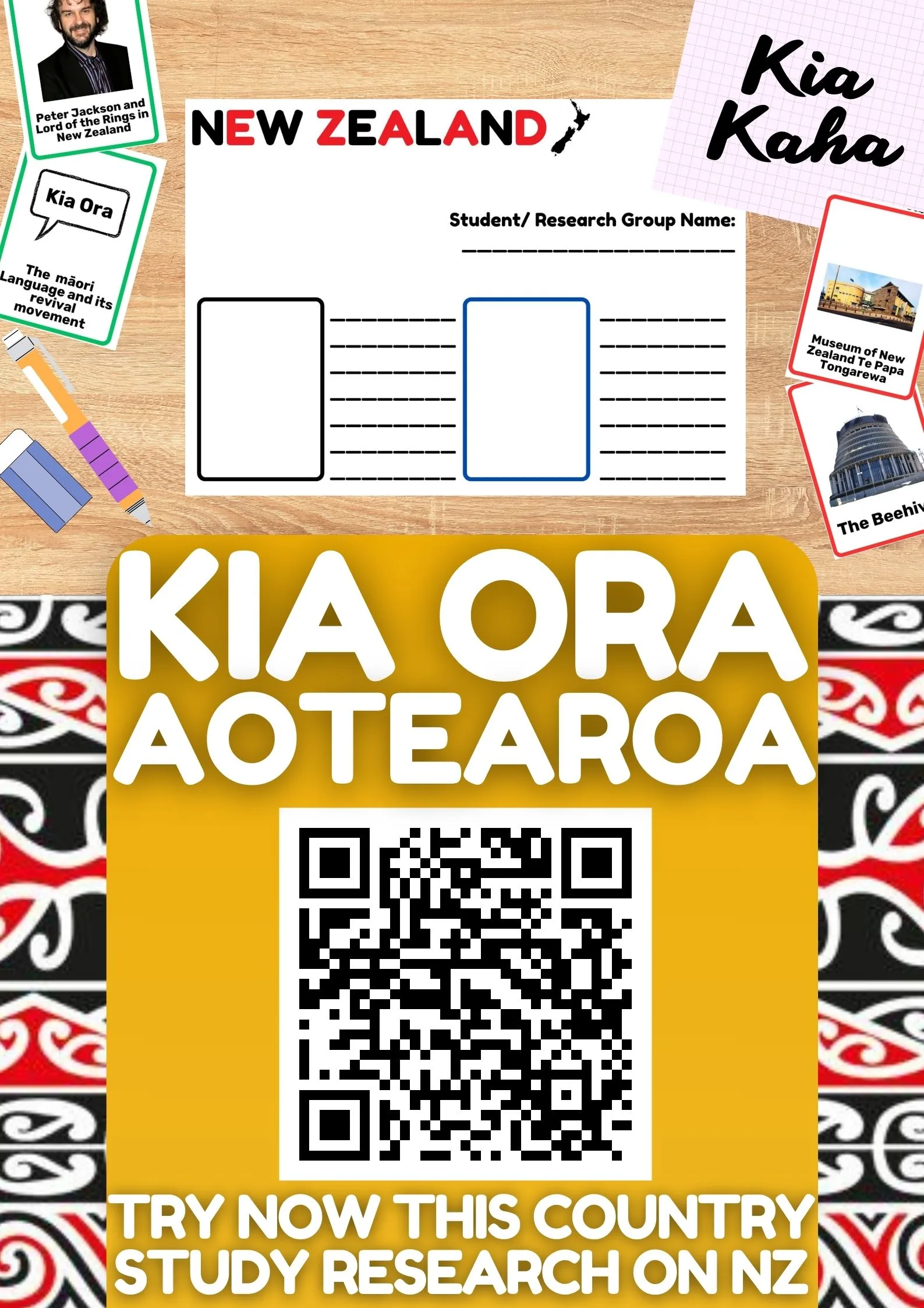 Country Study on New Zealand Research Project with Cards and Worksheet ...