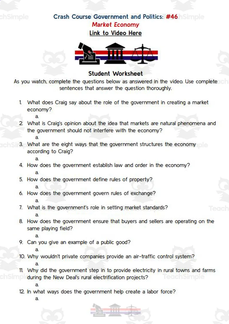 Crash Course: Government and Politics #46: Market Economy Worksheet by ...