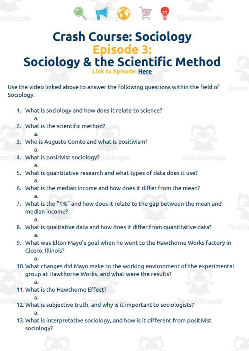 Crash Course Sociology #3: Sociology & the Scientific Method Student ...