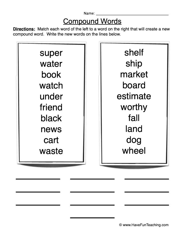 Create Compound Words Worksheet by Teach Simple