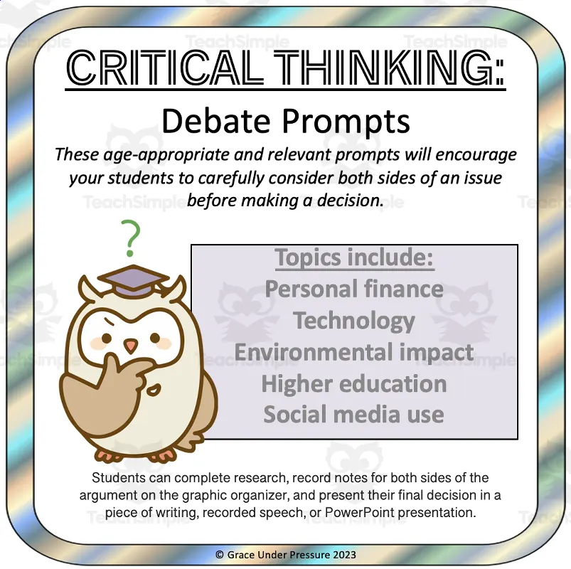 Critical Thinking: Debate with Yourself- Modern Debate Prompts for High ...