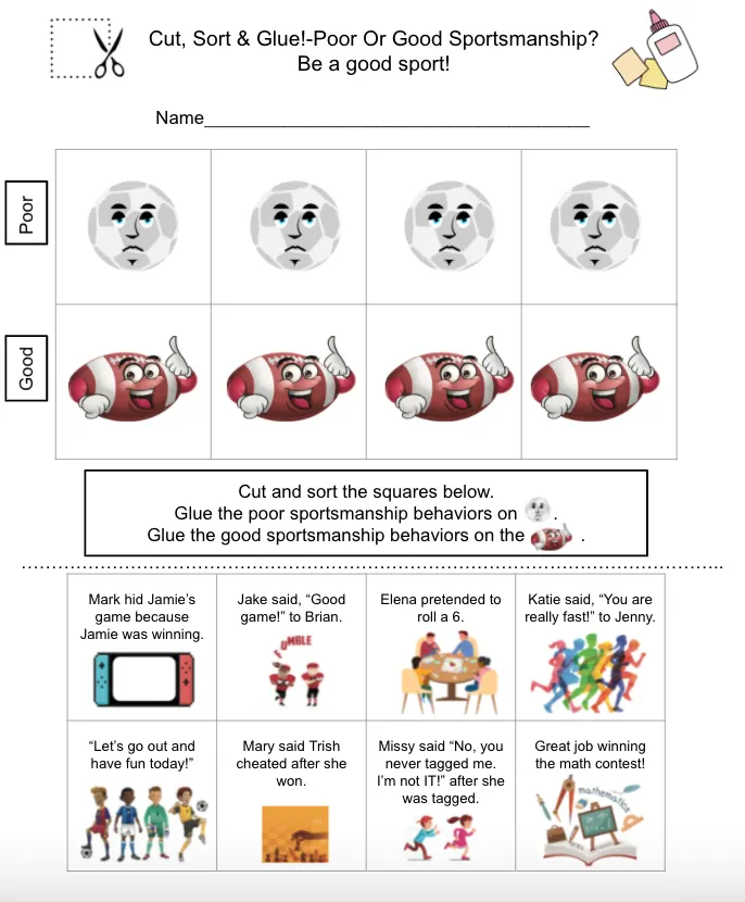 Cut, Sort, & Glue-Poor or Good Sportsmanship? An SEL Activity by Teach ...
