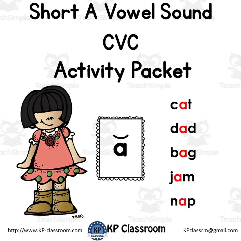 CVC Short A Vowel Sound Activity Packet and Worksheets by Teach Simple