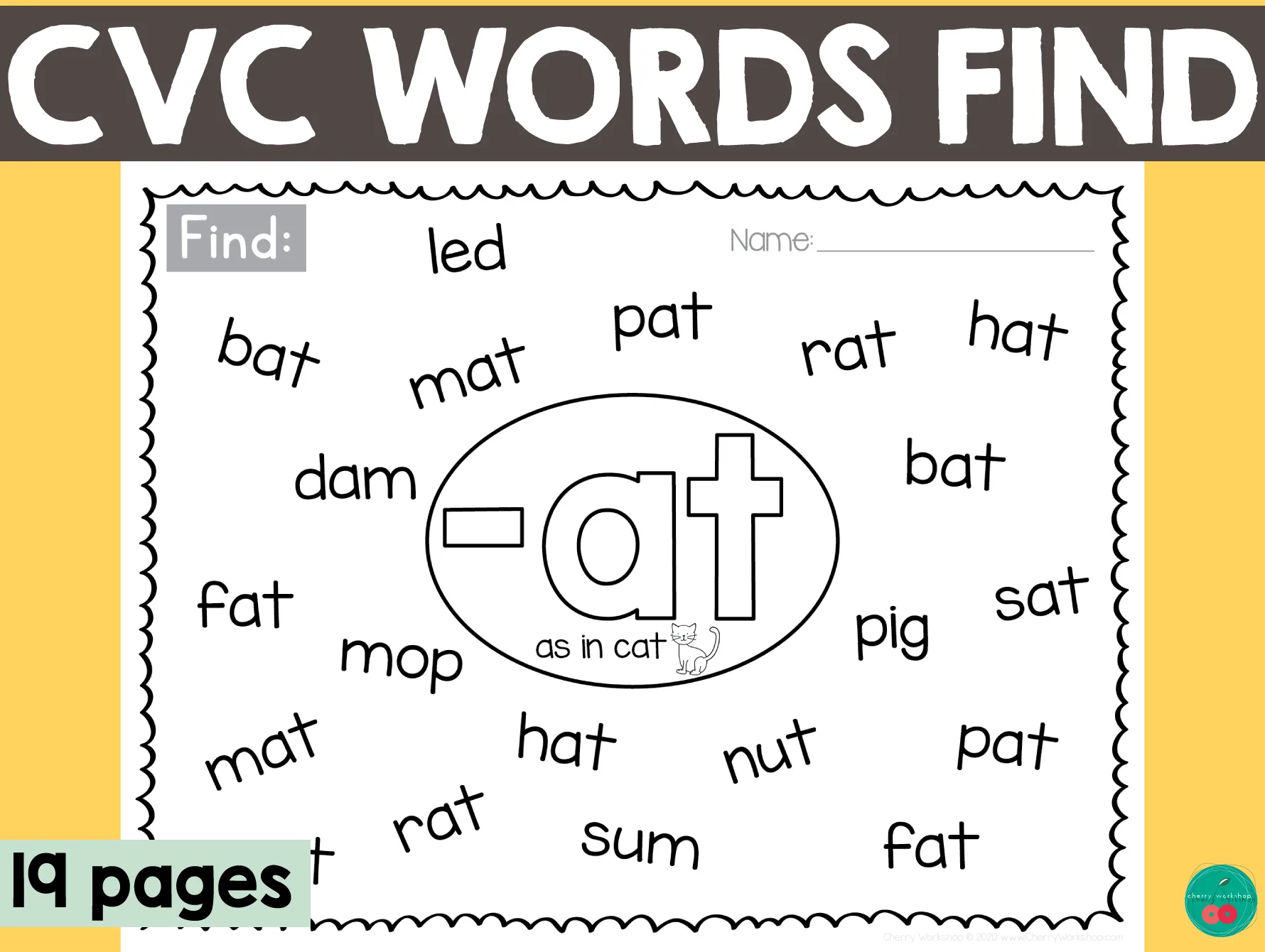 CVC Words Worksheets Find the Word 19 Word Families by Teach Simple