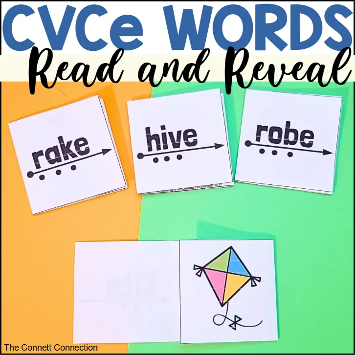 CVCe Words Read and Reveal Blending Cards by Teach Simple