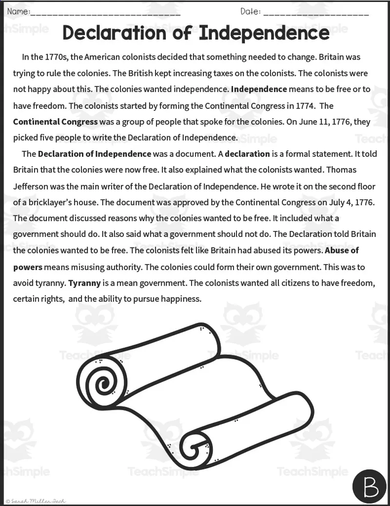 Declaration of Independence Reading Packet + Distance Learning by Teach ...