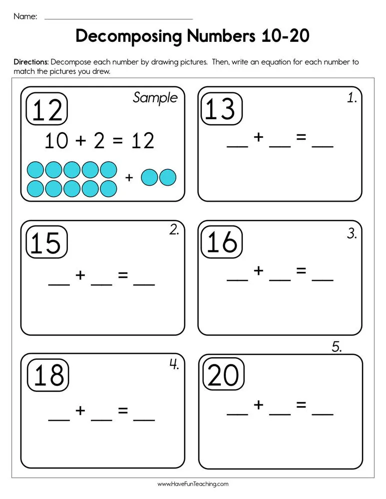 Decomposing Numbers 10-20 Worksheet by Teach Simple Decomposing Numbers 10-20 Worksheet by Teach Simple