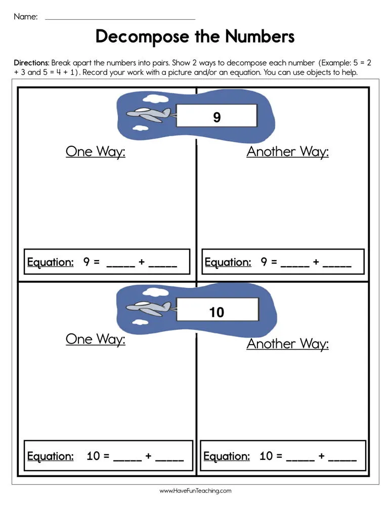 Decomposing the Numbers Worksheet by Teach Simple