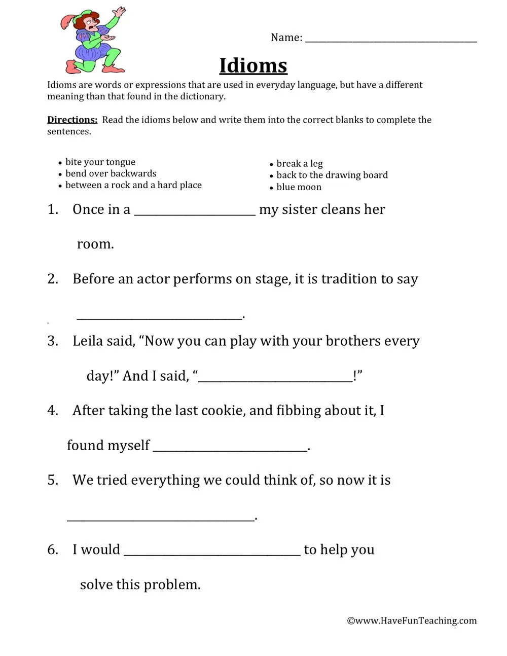 Defining Idioms Worksheet by Teach Simple