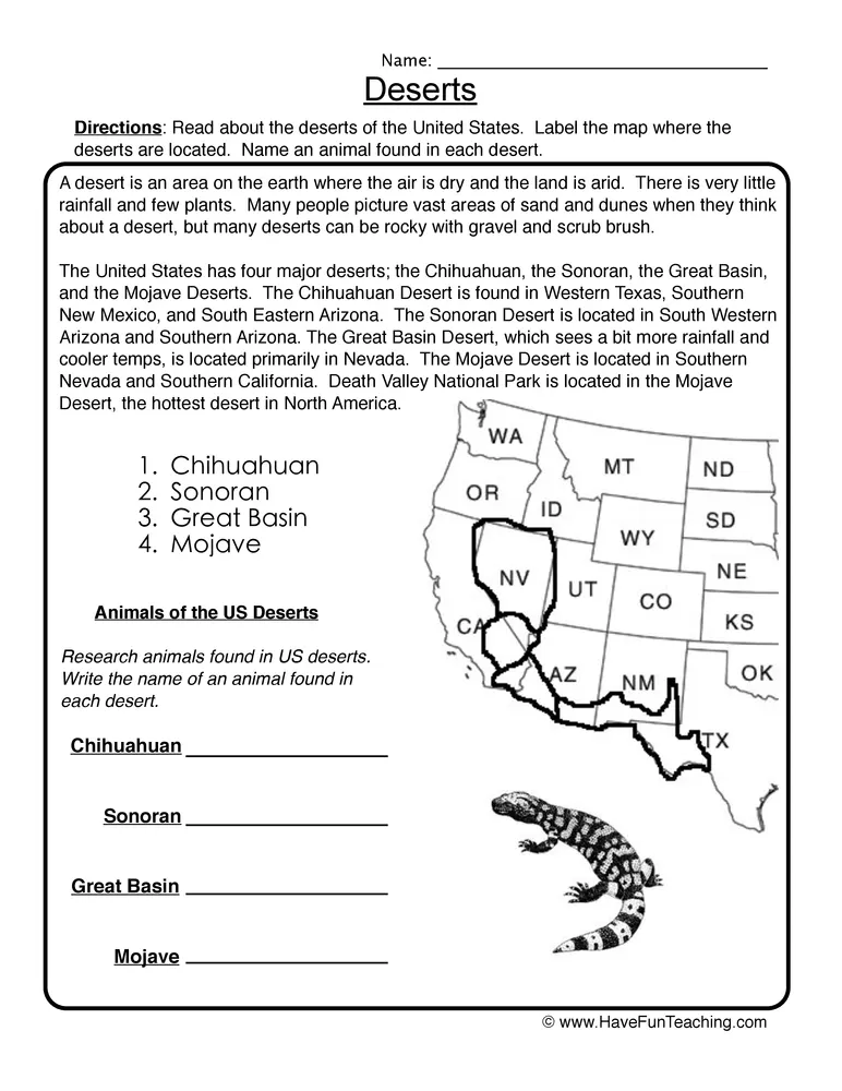 Desert Map Worksheet by Teach Simple