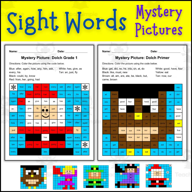 Differentiated Sight Words Mystery Pictures by Teach Simple