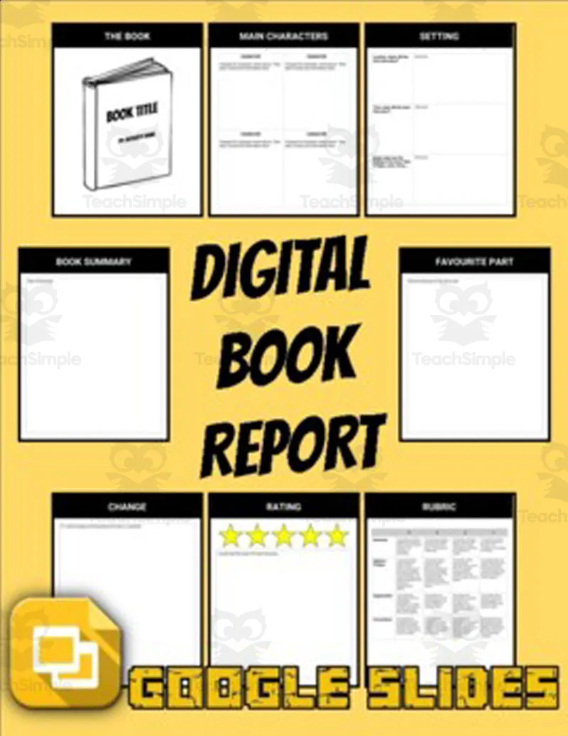 Digital Book Report (Editable in Google Slides) by Teach Simple