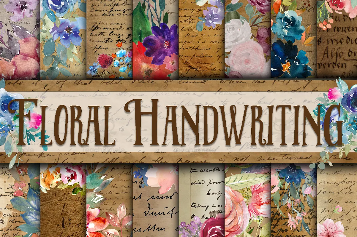 Digital Paper: Floral Handwriting by Teach Simple