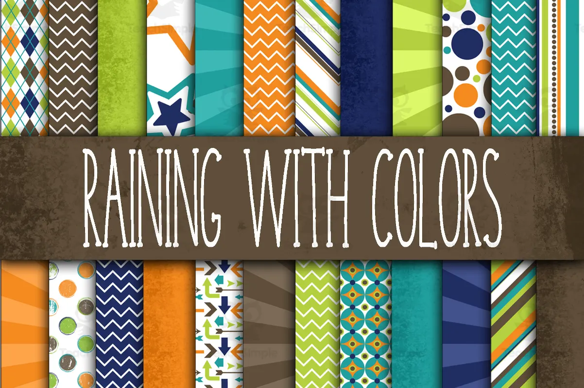 Digital Paper: Raining with Colors in Blues and Browns by Teach Simple