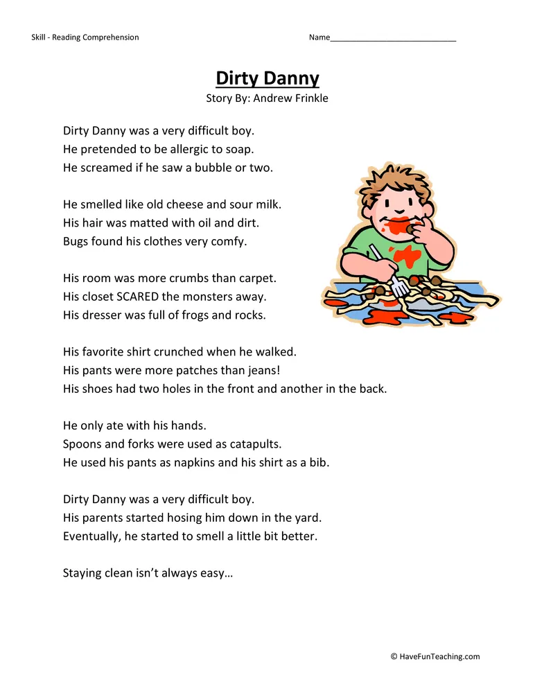 Dirty Danny - Reading Comprehension Worksheet by Teach Simple