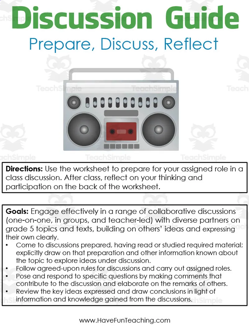 Discussion Guide: Prepare, Discuss, Reflect Activity by Teach Simple