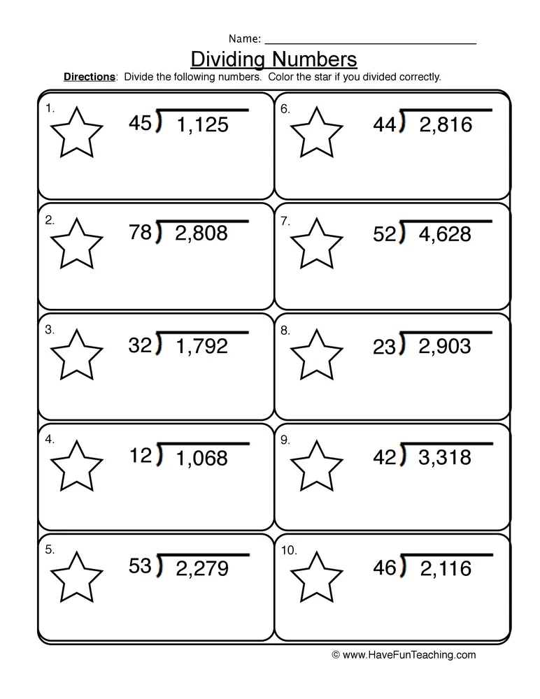 Dividing 2 into 4 Digit Worksheet by Teach Simple