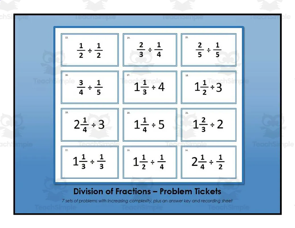 Dividing Fractions - Problem Tickets by Teach Simple