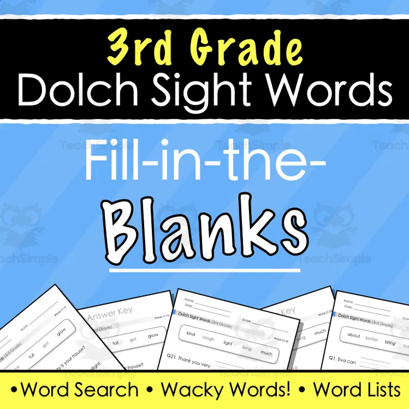 Dolch Sight Words (3rd Grade) Printable Fill-in-the-Blanks Worksheets ...