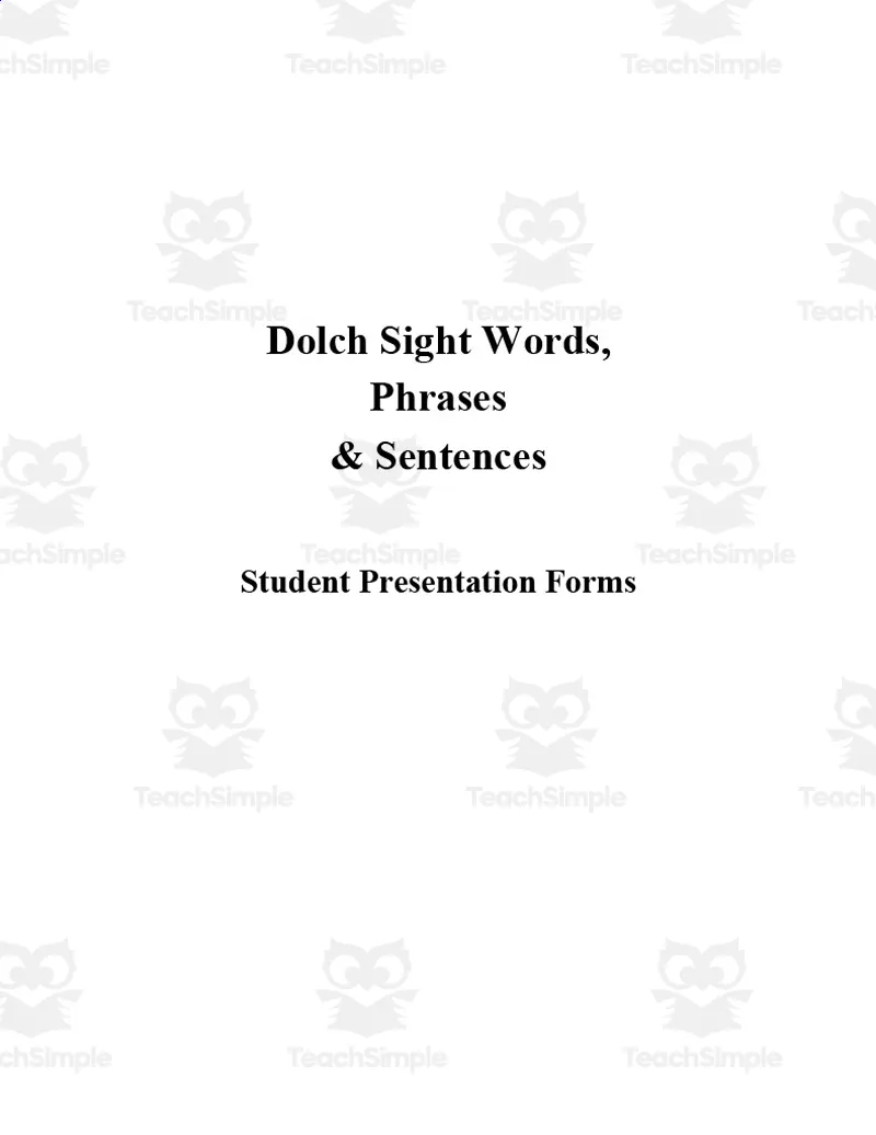 Dolch Sight Words, Phrases & Sentences Packet by Teach Simple