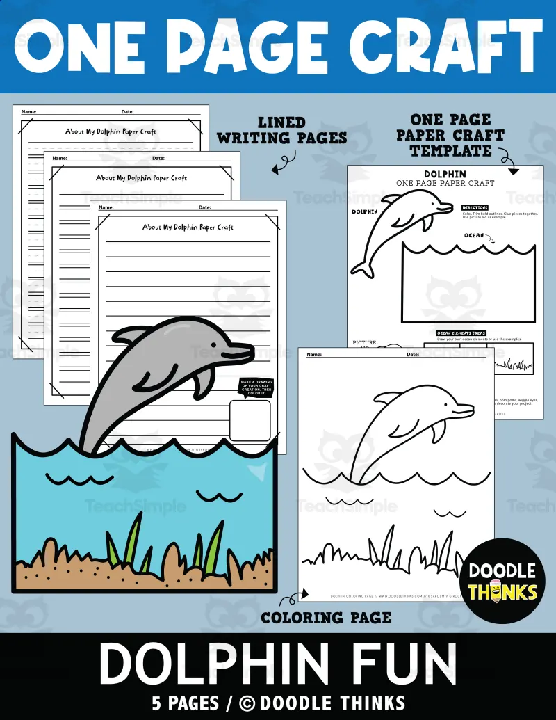 Dolphin One Page Paper Craft Activities by Teach Simple