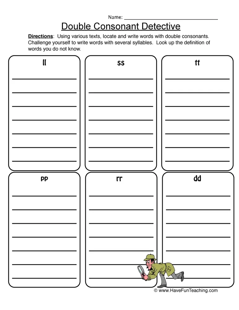 Double Consonant Lists Worksheet by Teach Simple