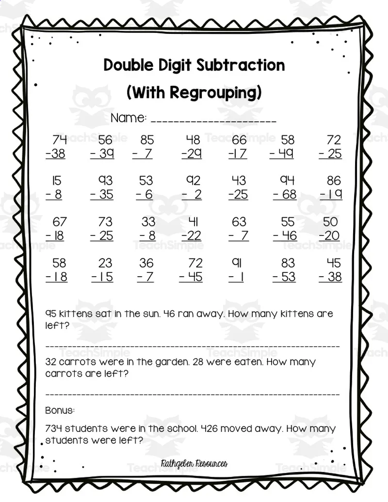 Double Digit Subtraction With Regrouping Assessment by Teach Simple