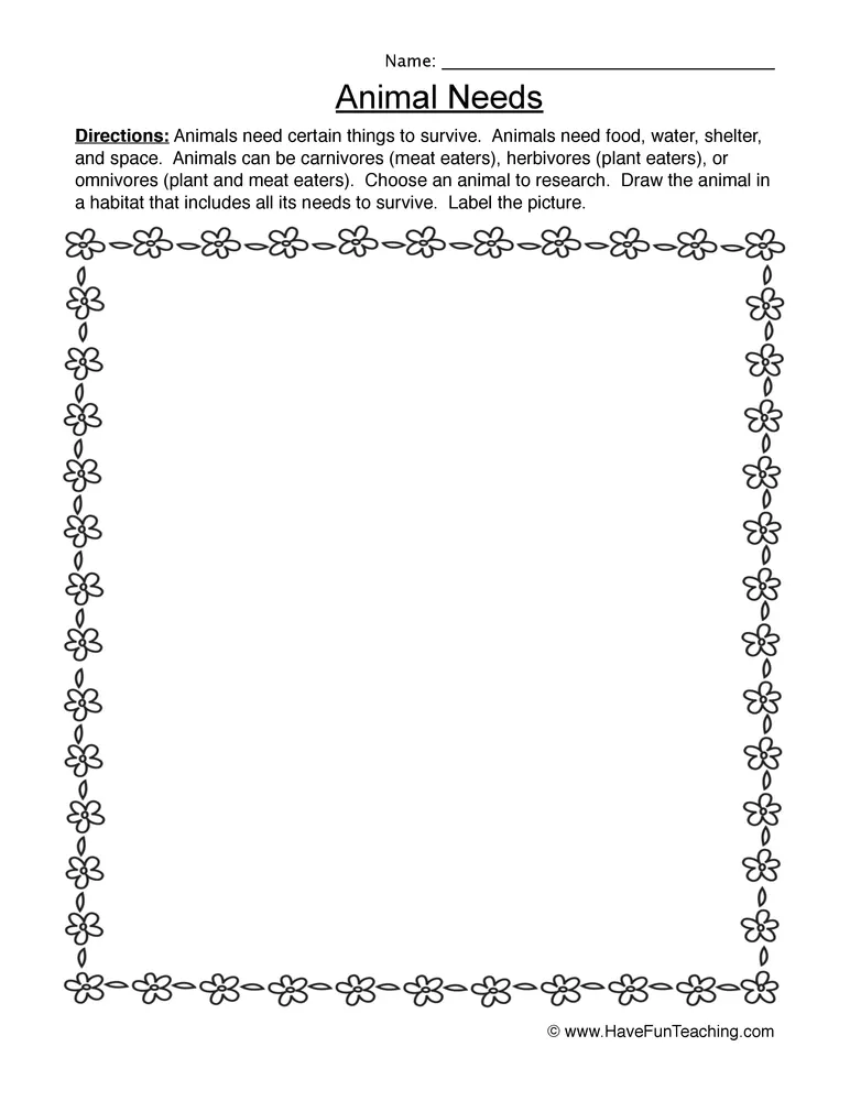 Drawing Animal Needs Worksheet by Teach Simple