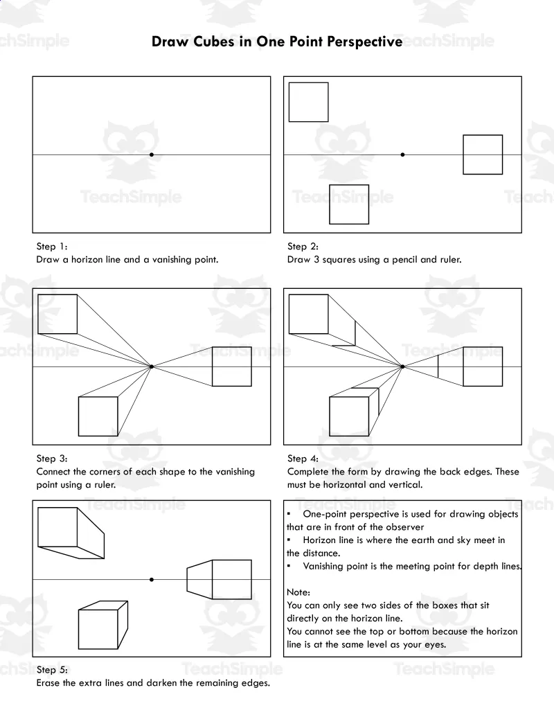 Drawing Cubes Using One Point Perspective by Teach Simple
