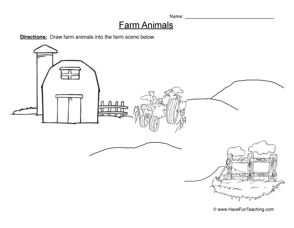 Drawing Farm Animals Worksheet by Teach Simple