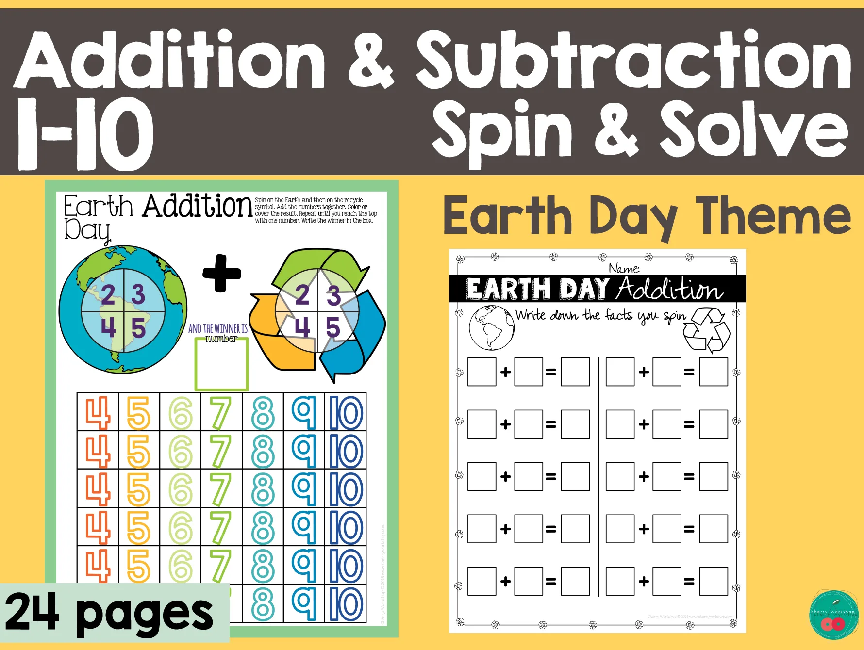 Earth Day Addition & Subtraction 1-10 by Teach Simple
