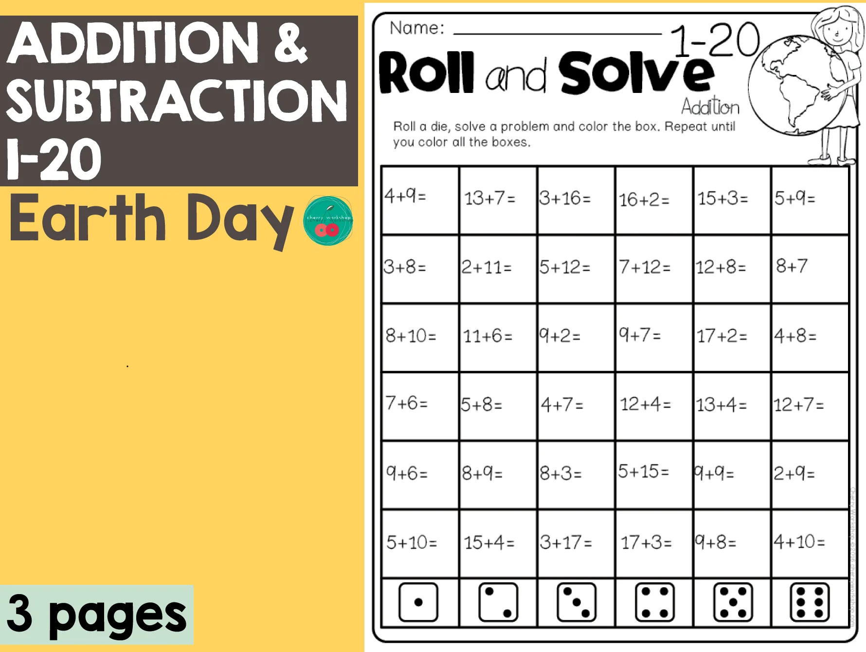Earth Day Addition & Subtraction 1-20 by Teach Simple
