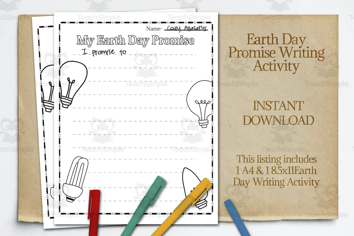 Earth Day Promise BLACK & WHITE Writing Printable, Seasonal Writing ...