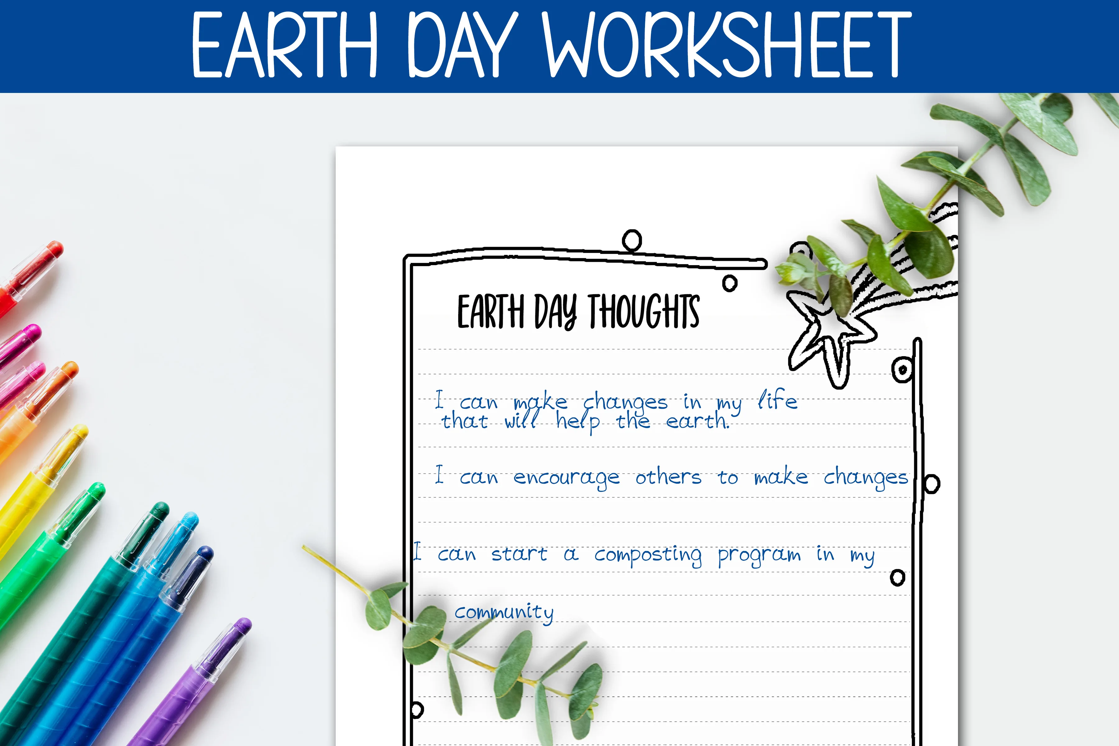EARTH DAY WORKSHEET, PRINTABLE LINED STATIONARY APRIL WRITING ACTIVITY ...