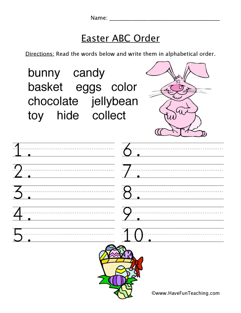 Easter Hunt ABC Order Worksheet by Teach Simple