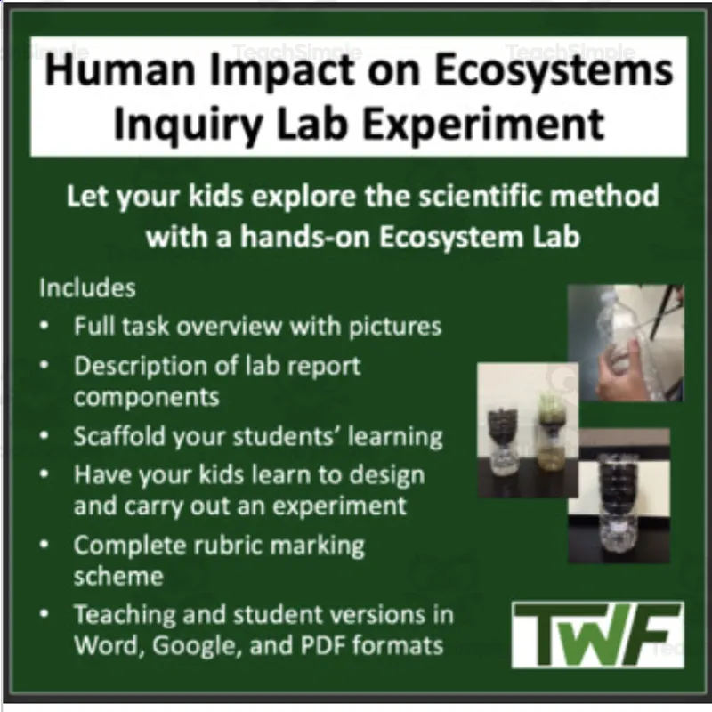 Ecobottle Lab - Human Impact on Ecosystems Inquiry Lab Experiment by ...