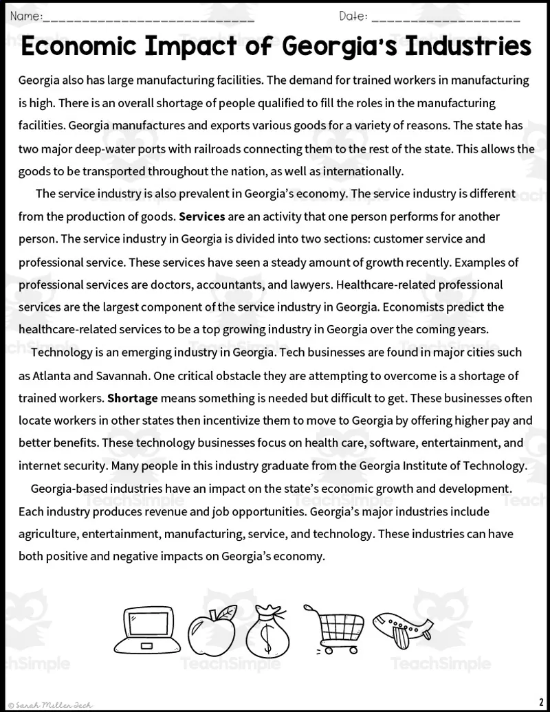 Economic Industries in Georgia Reading Packet by Teach Simple