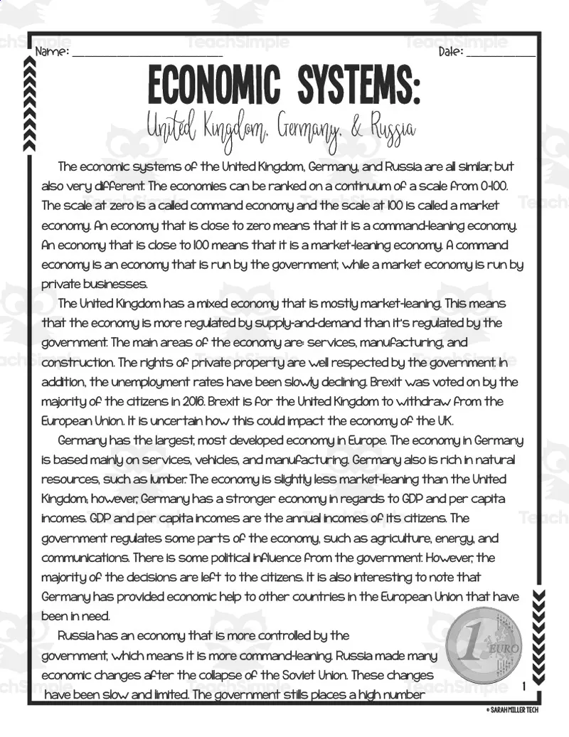 Economic Systems: United Kingdom, Germany + Russia Reading Packet by ...