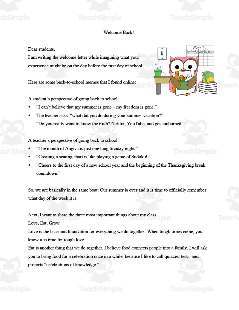 Editable Back to School Letter by Teach Simple