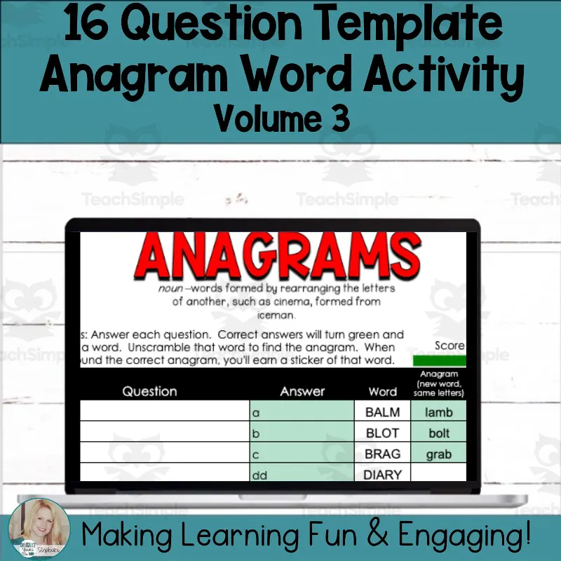 Editable Self-Checking Anagram Template - Digital Activity Vol. 3 by Teach Simple