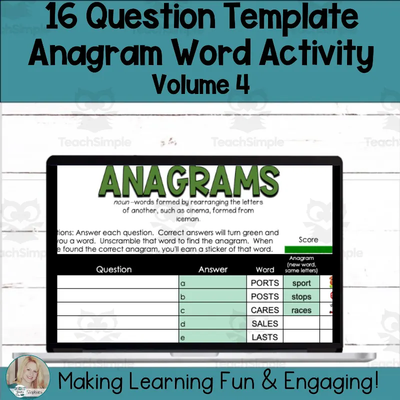 Editable Self-Checking Anagram Template - Digital Activity Vol. 4 by Teach Simple